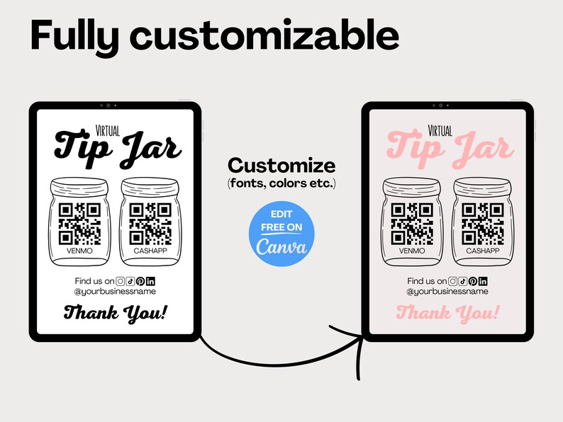 Printable Virtual Tip Jar Sign, Virtual Tip Jar Sign Canva Template ...