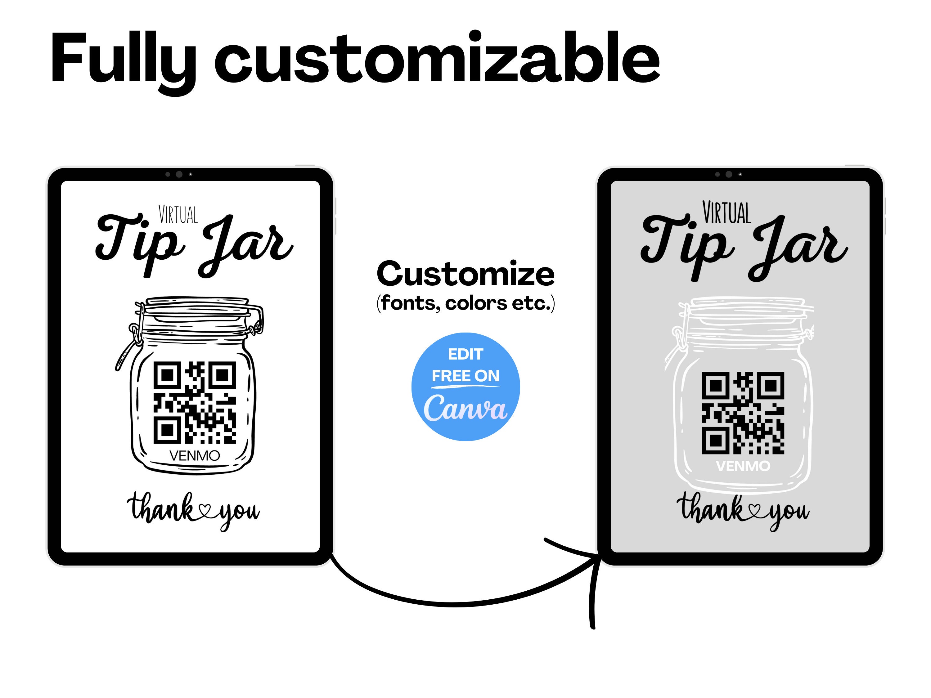 Printable Virtual Tip Jar Sign, Tip Jar Sign Canva Template, QR Code ...