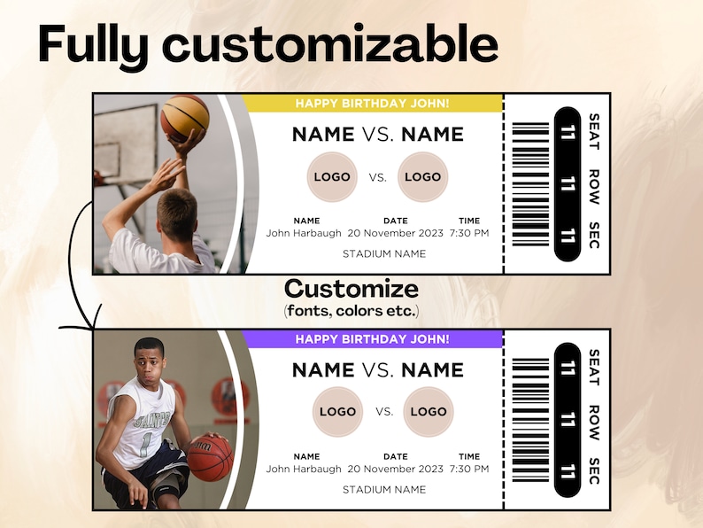 Printable Basketball Tickets Canva Template, Surprise Sports Tickets ...