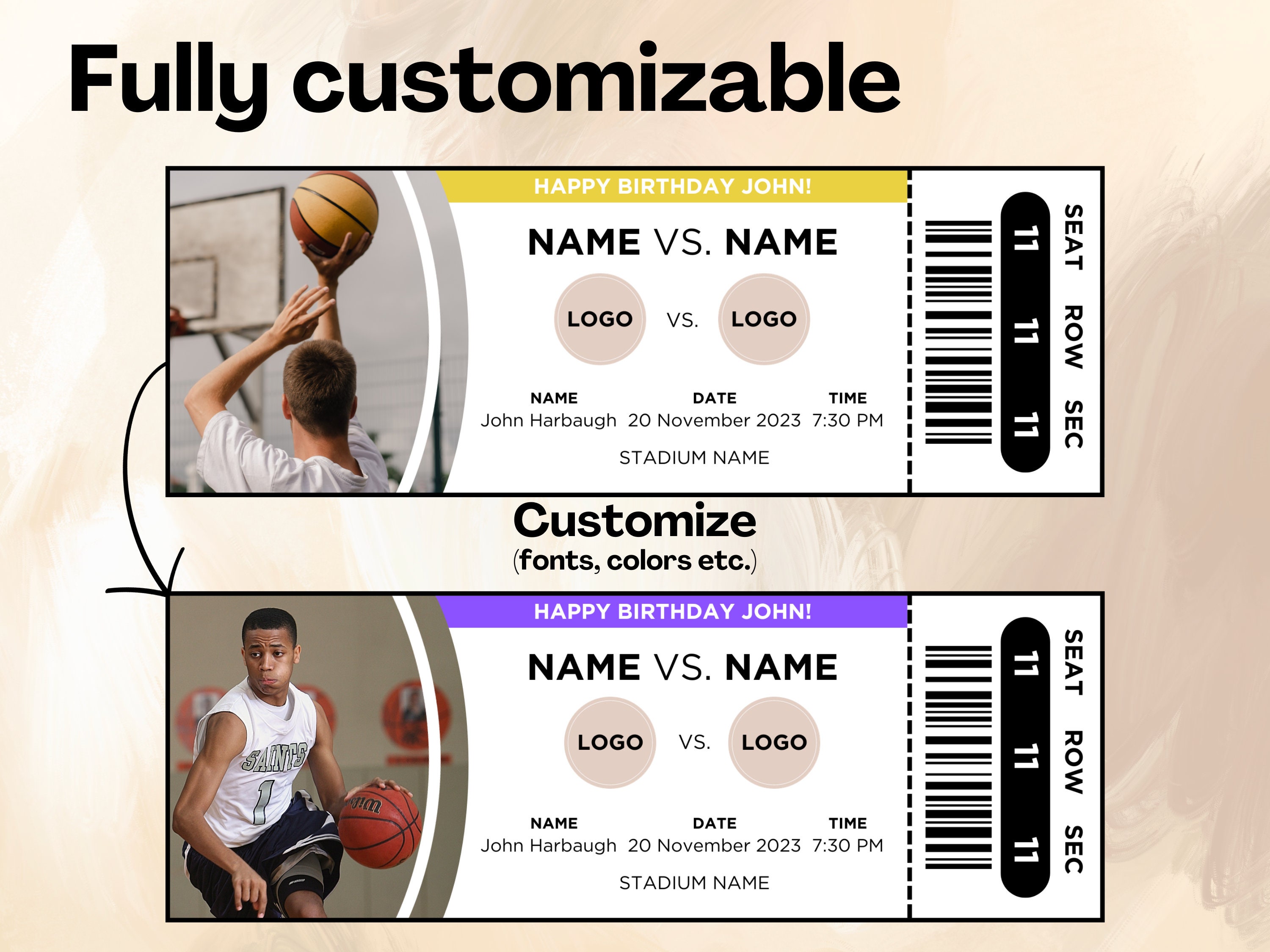 Printable Basketball Tickets Canva Template, Surprise Sports Tickets ...