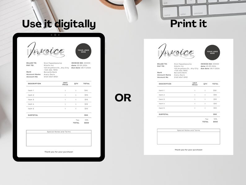 Invoice Canva Template Editable Business Template Invoice Template ...