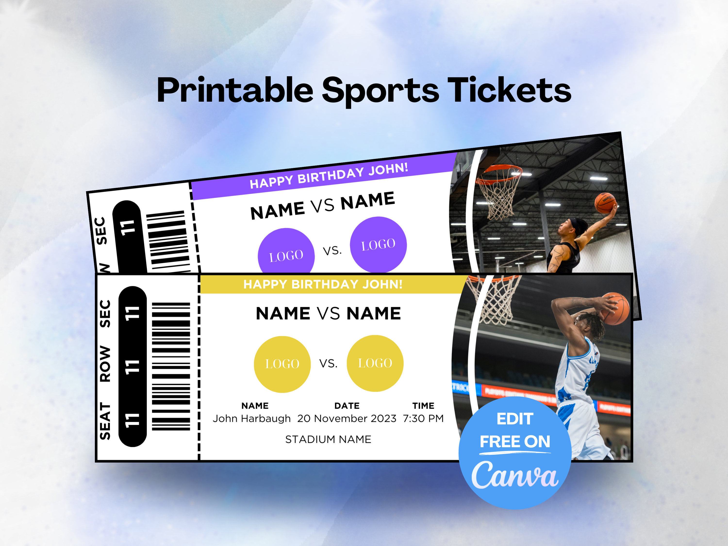 Editable Basketball Ticket Canva Template, Surprise Basketball Ticket ...
