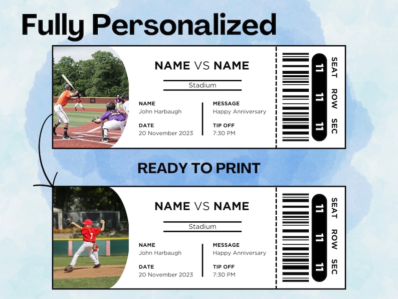 Customized Baseball Tickets, Printable Baseball Tickets, Custom Sports ...