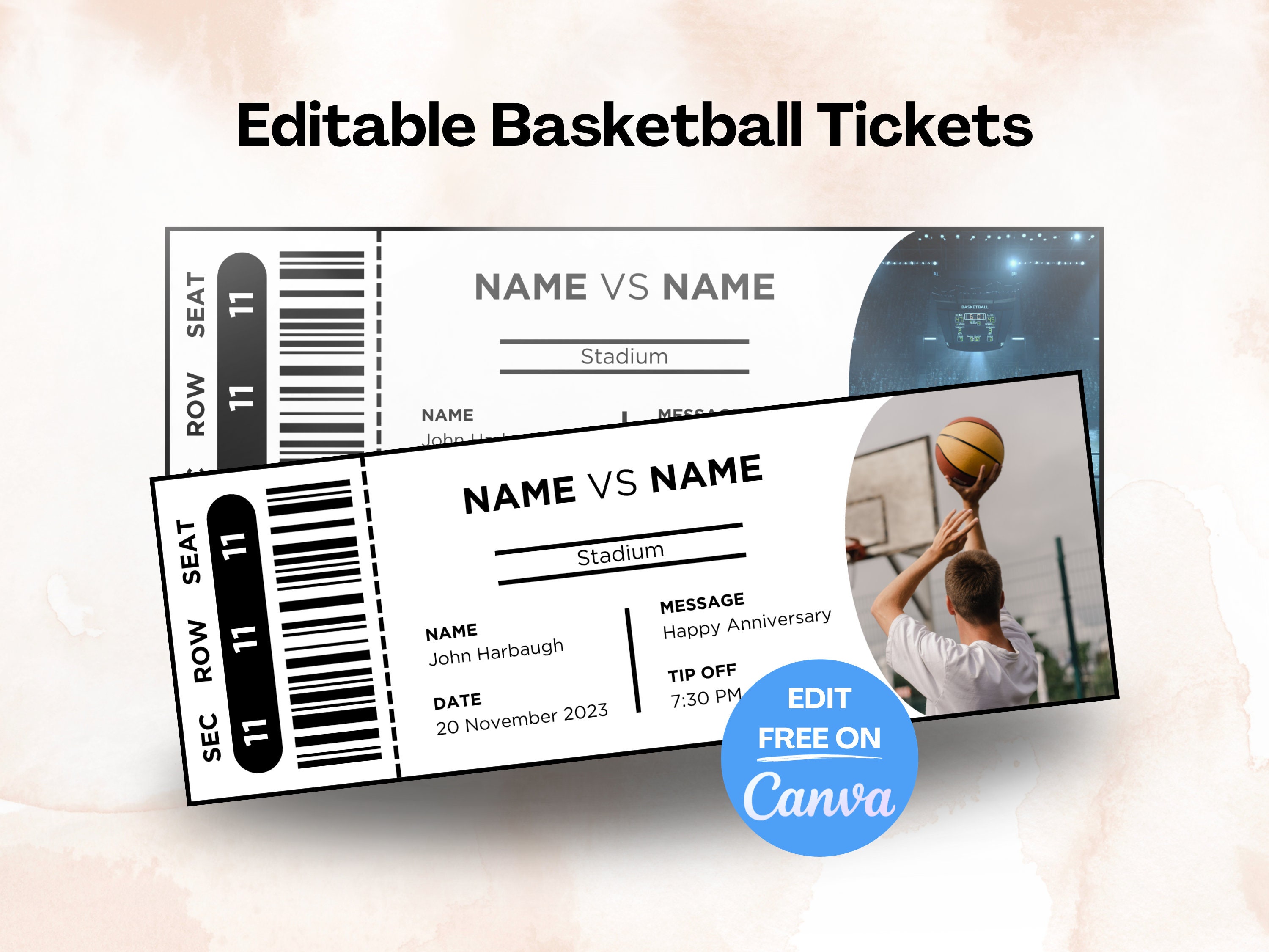 Customizable Basketball Canva Template, Printable Sports Ticket, Gift ...