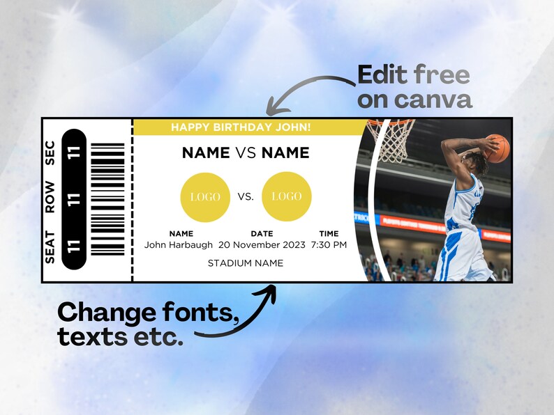 Editable Basketball Ticket Canva Template, Surprise Basketball Ticket ...