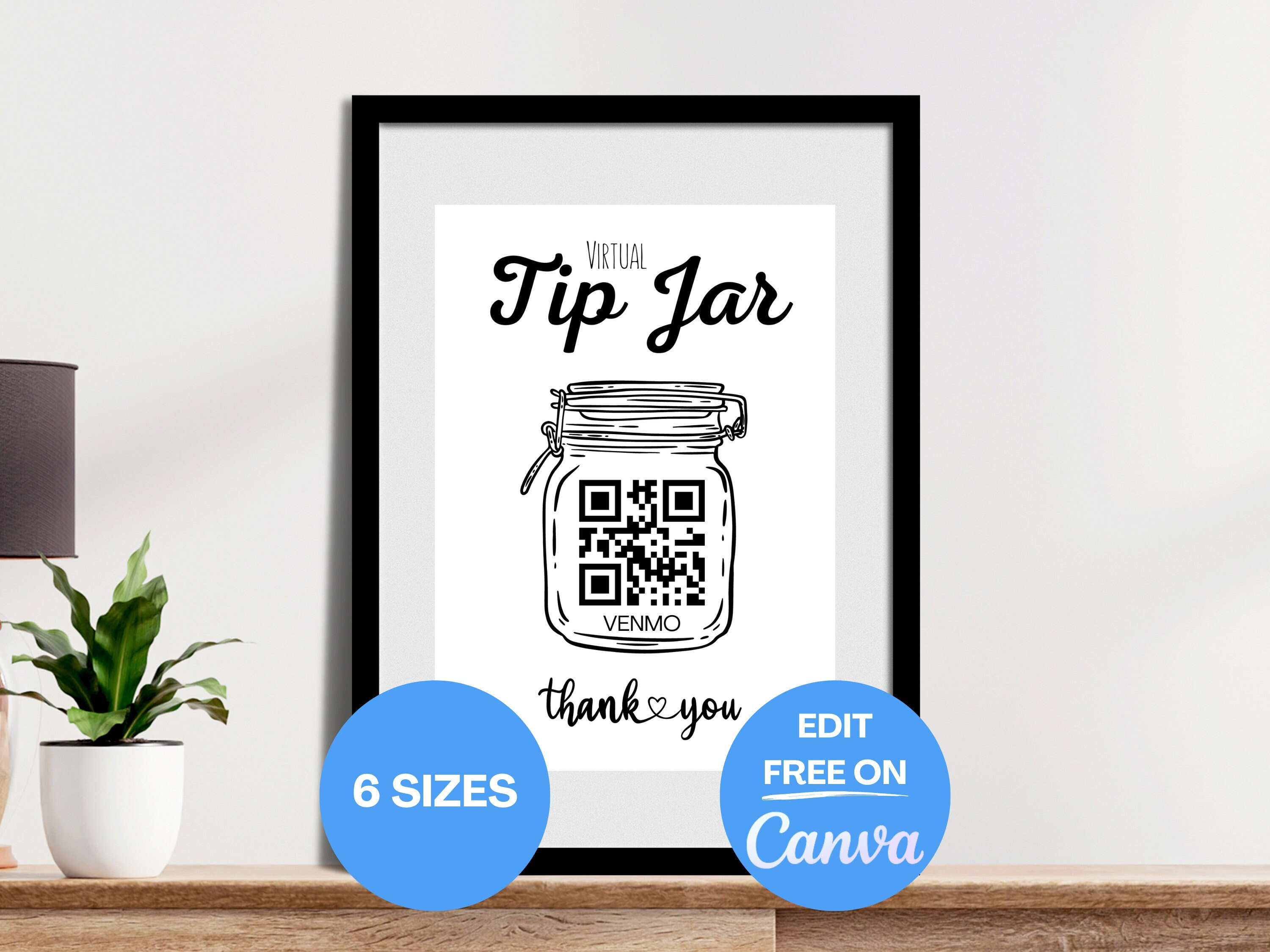Printable Virtual Tip Jar Sign, Tip Jar Sign Canva Template, QR Code ...