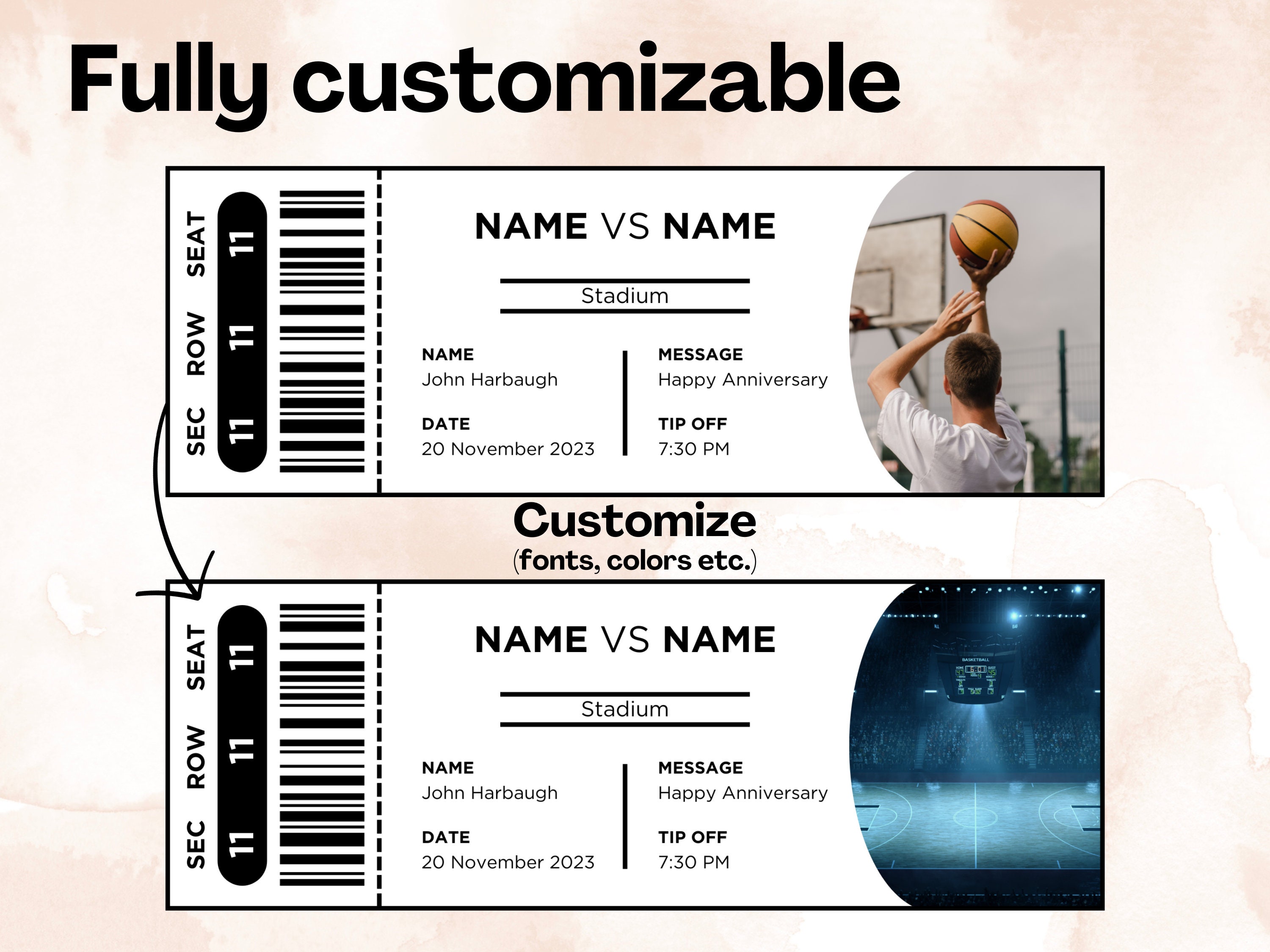 Customizable Basketball Canva Template, Printable Sports Ticket, Gift ...