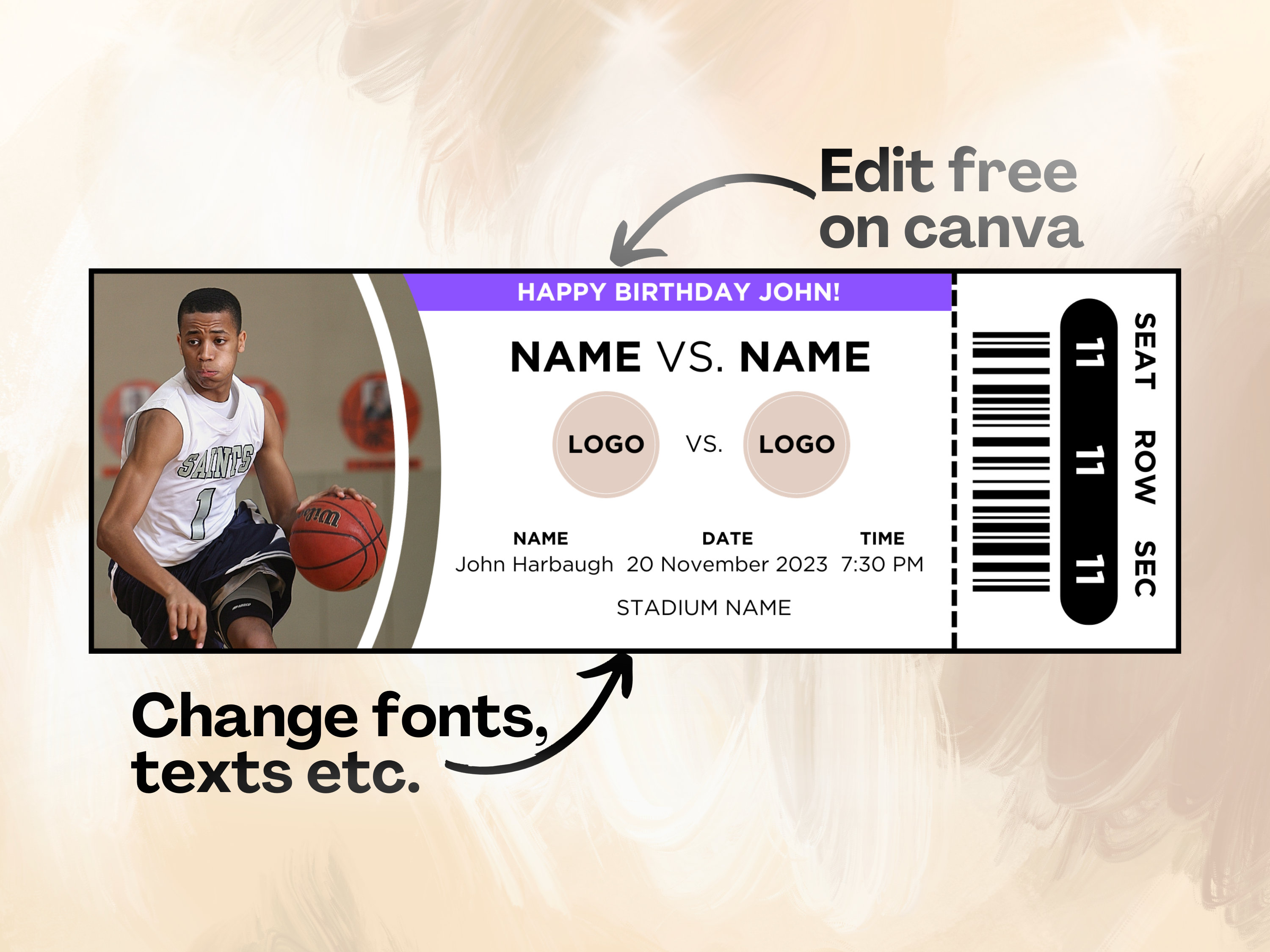 Printable Basketball Tickets Canva Template, Surprise Sports Tickets ...