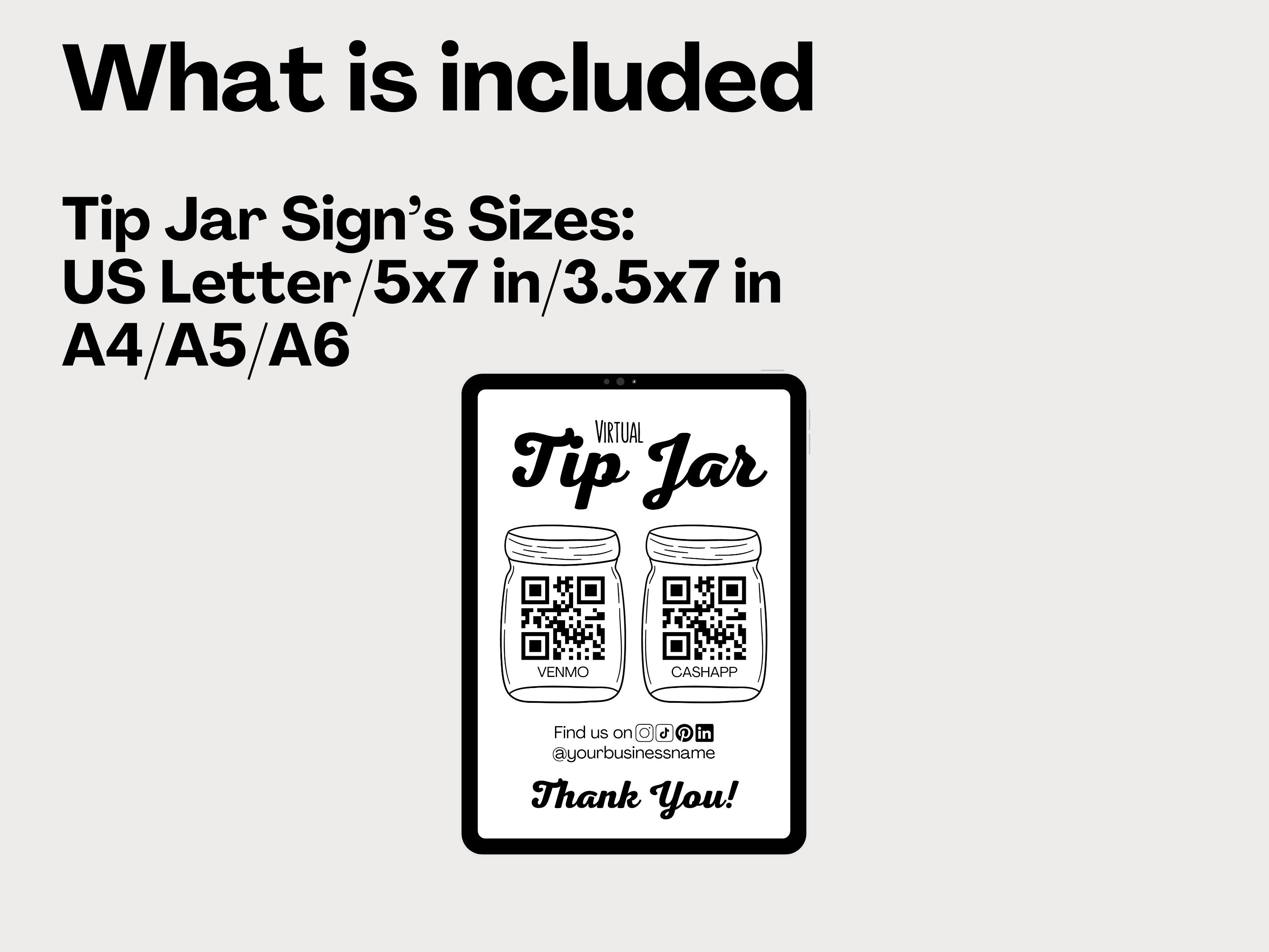 Printable Virtual Tip Jar Sign, Virtual Tip Jar Sign Canva Template ...