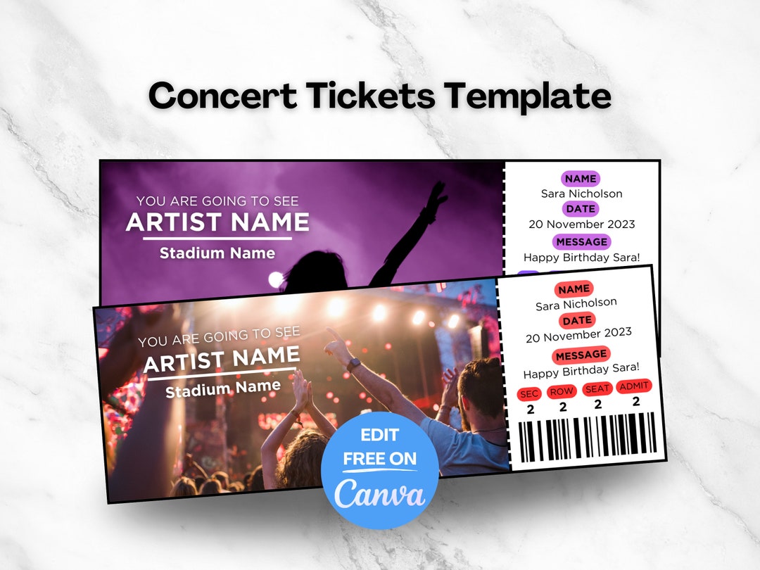 Editable Concert Ticket Canva Template, DIY Concert Ticket, Printable Custom Concert Ticket ...