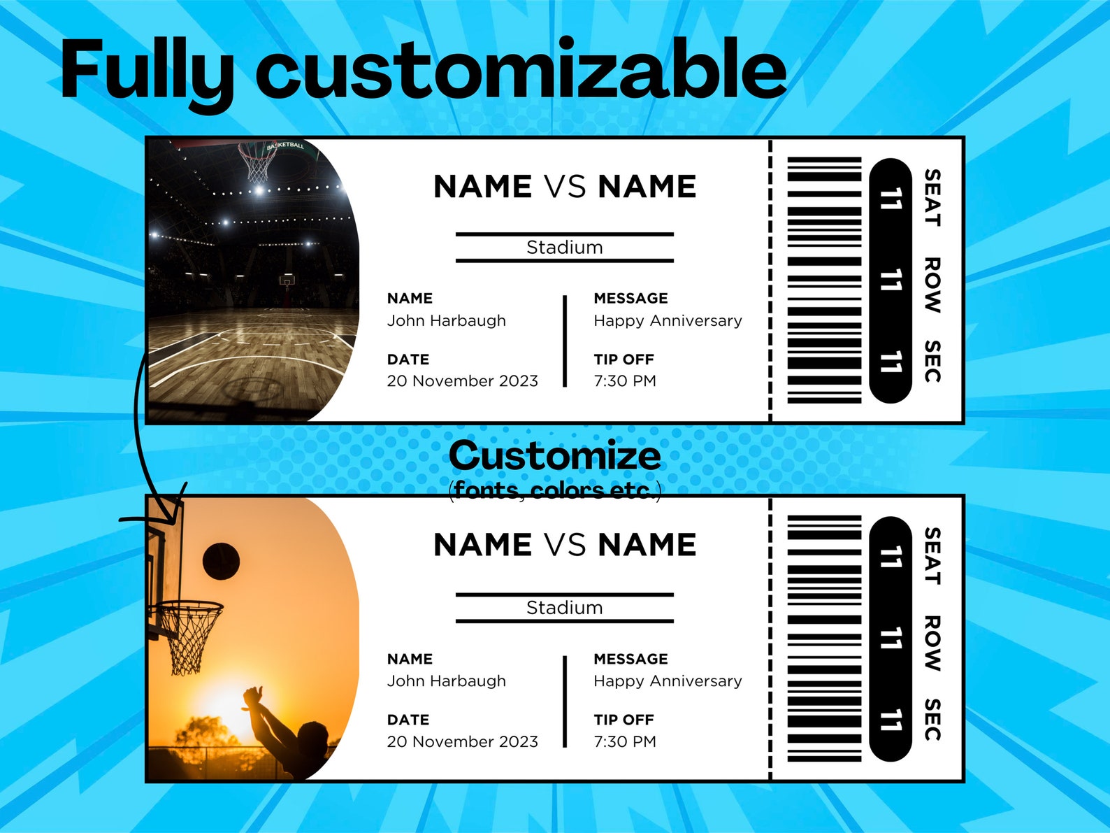 Printable Basketball Ticket Canva Template, DIY Basketball Ticket ...