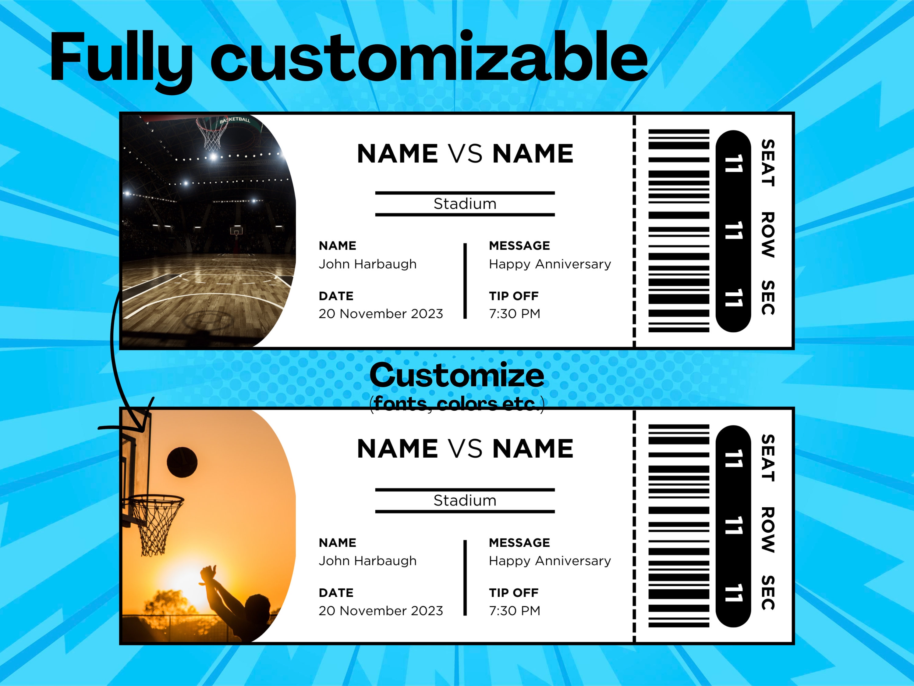 Printable Basketball Ticket Canva Template, DIY Basketball Ticket ...