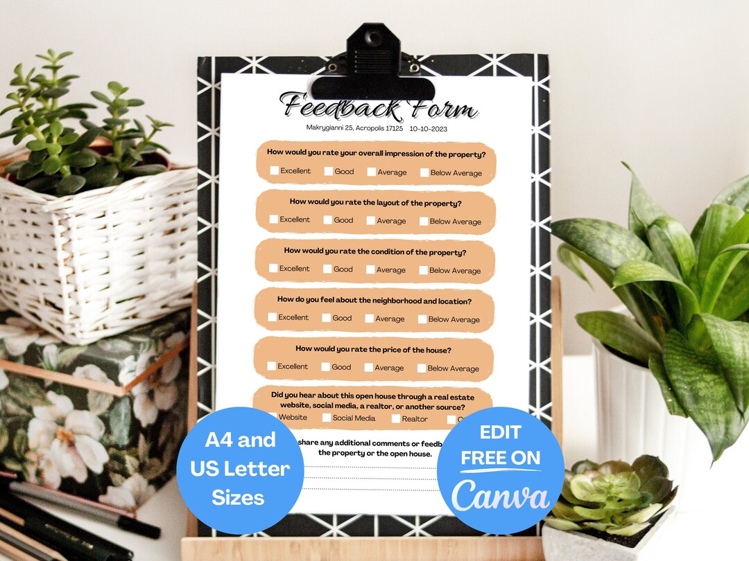 Open House Feedback Questionnaire A4 and US Letter Sizes - Etsy