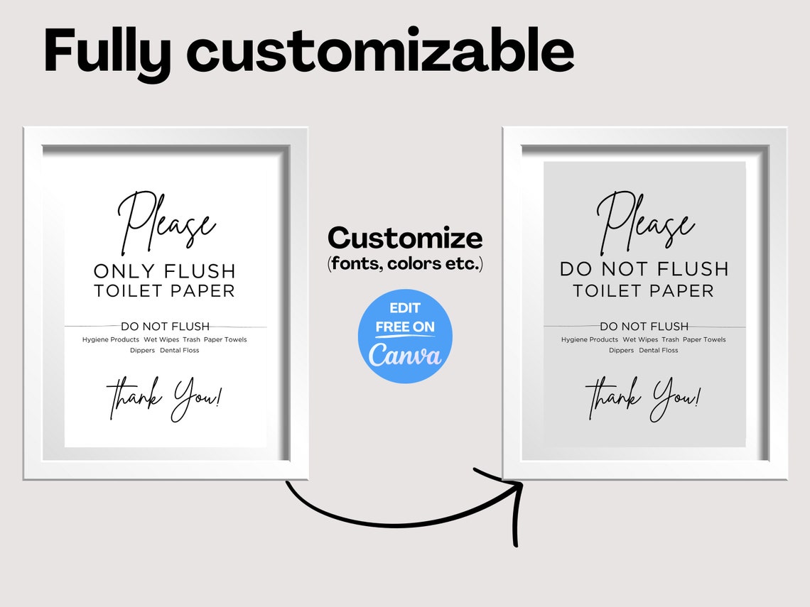 Printable Flush Only Toilet Paper Sign Canva Template Airbnb - Etsy