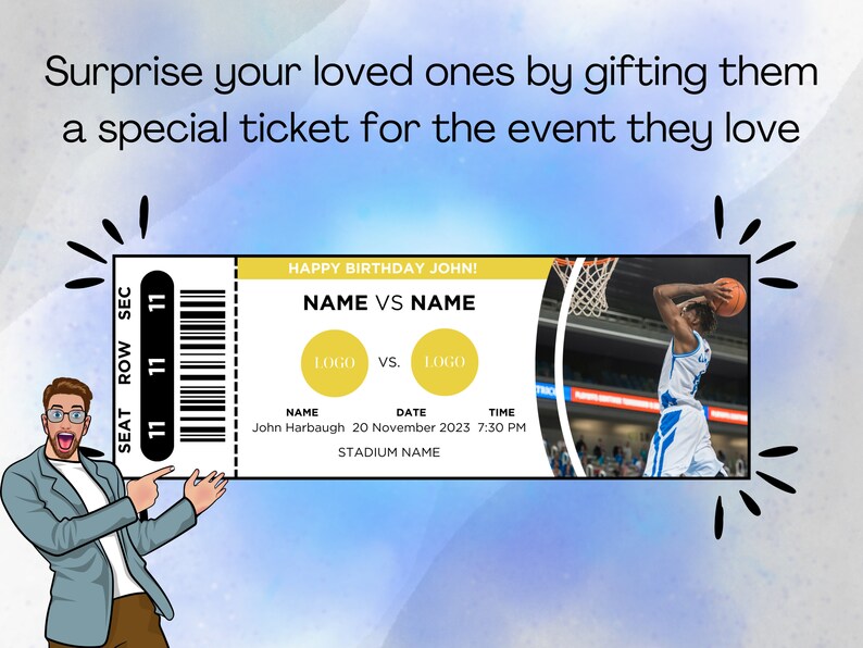 Editable Basketball Ticket Canva Template, Surprise Basketball Ticket ...