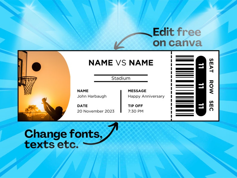 Printable Basketball Ticket Canva Template, DIY Basketball Ticket ...