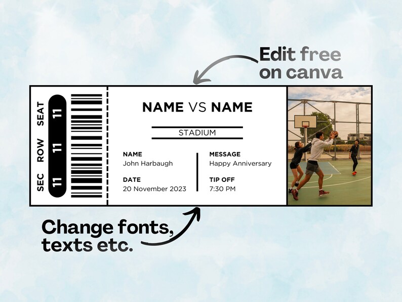Editable Basketball Canva Template, Printable Sport Tickets, DIY ...