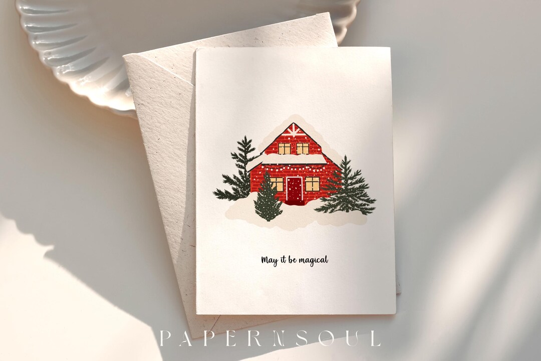Christmas Cabin Greetings Card, Cozy Christmas Card, Digital Christmas ...