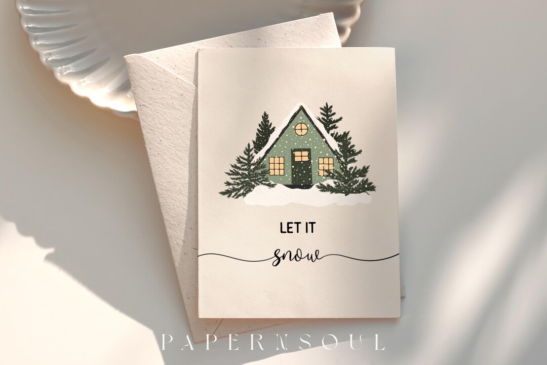 Christmas Cabin Greetings Card, Cozy Christmas Card, Digital Christmas ...