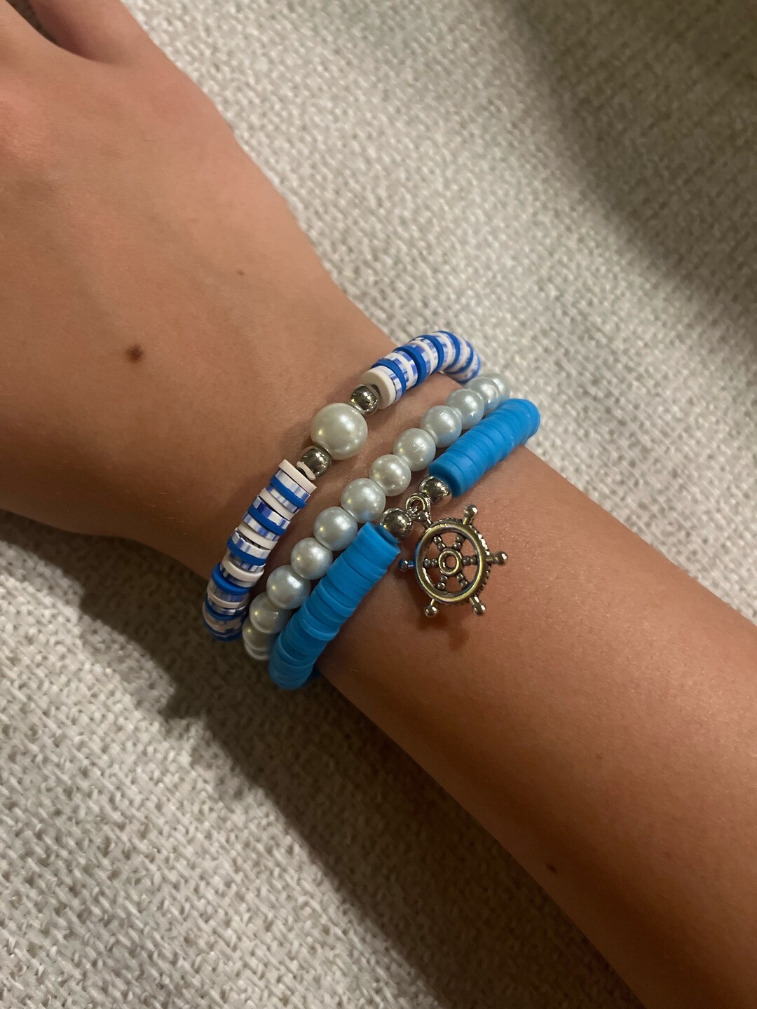 Summer in Greece Aqua Blue Clay Bead Bracelet Stack - Etsy
