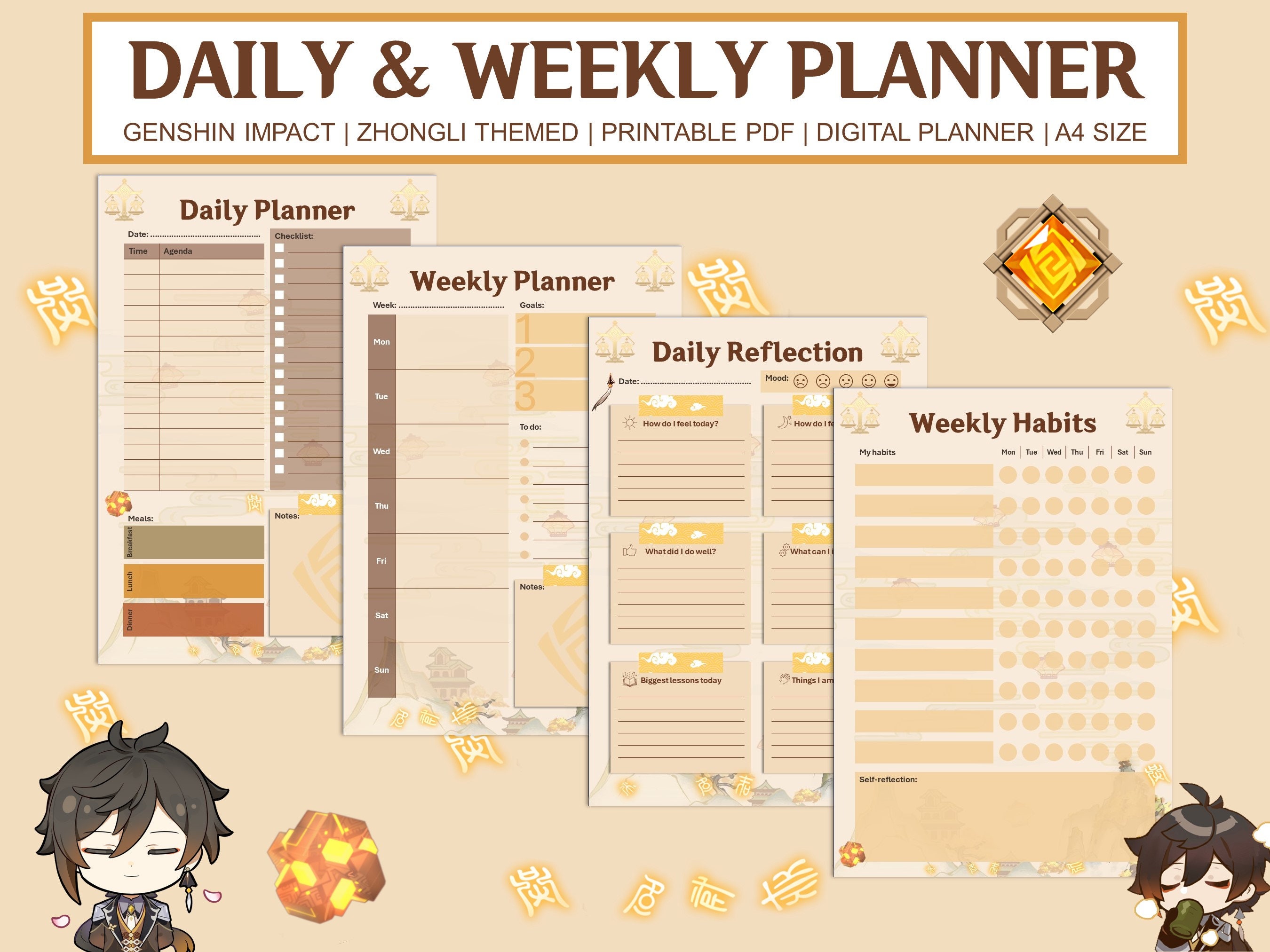 Zhongli Digital Planner Genshin Impact Digital Planner Printable PDF Digital Download - Etsy