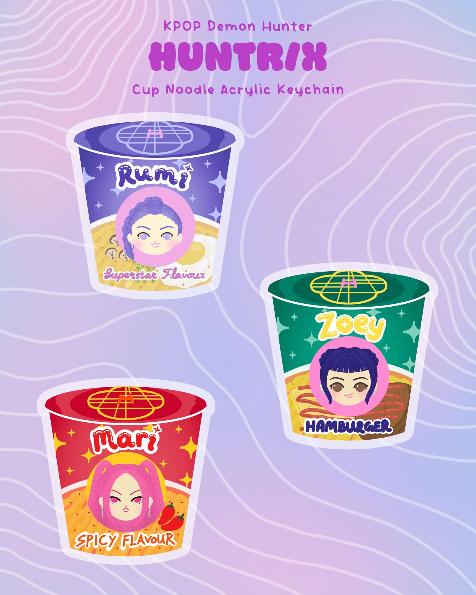 KPOP Demon Hunters | Huntrix Cup Noodle Acrylic Keychains | Rumi, Mira ...