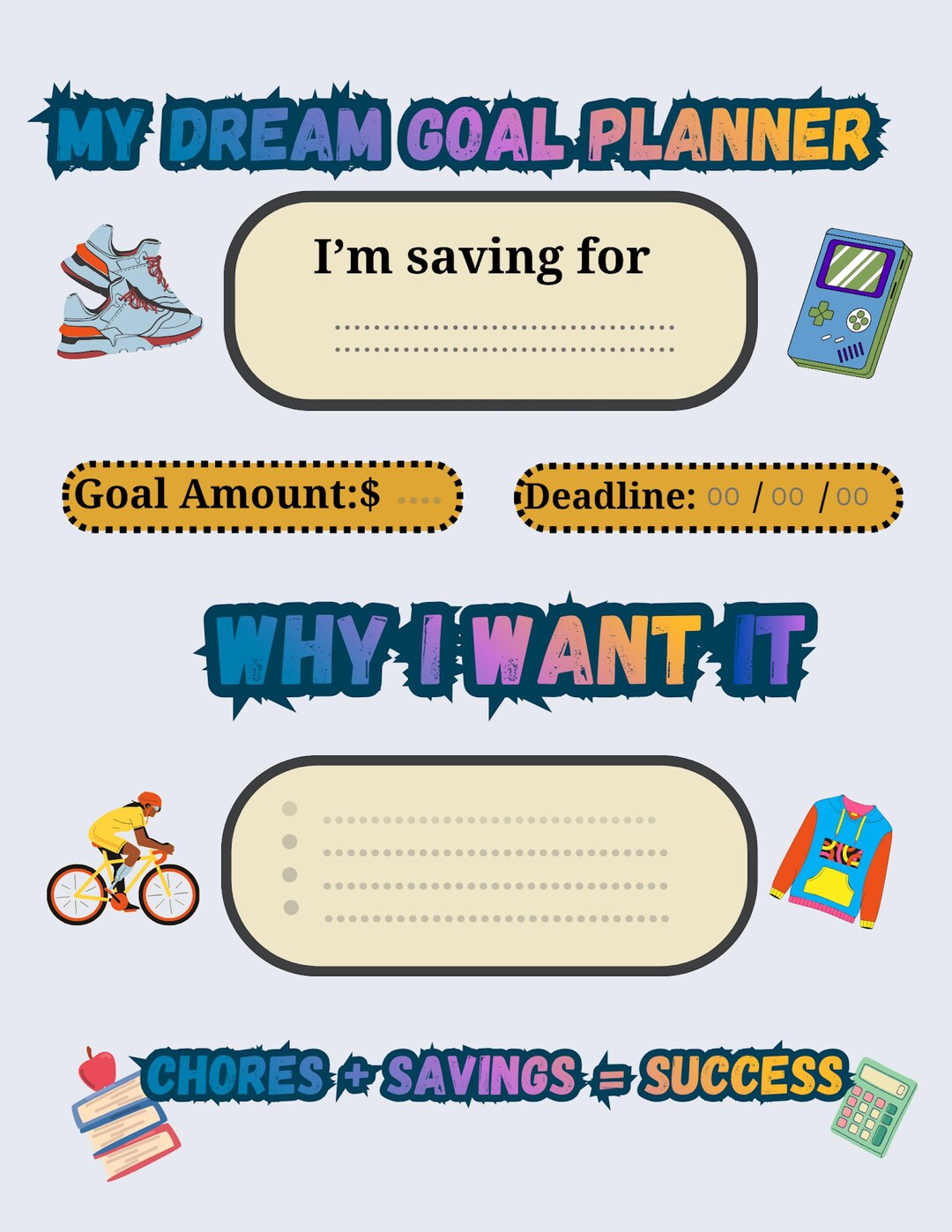 Printable Kids Chore Chart & Money Tracker | Goal Planner ...