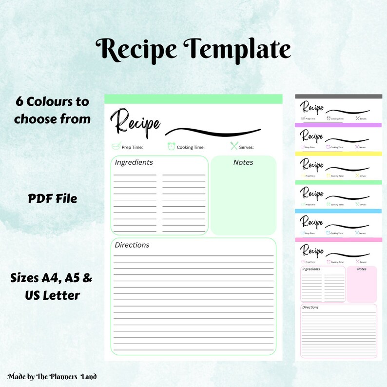 Recipe Template - Recipe Printable - Recipe Book - Recipe Planner - Homemade Cookbook - Recipe ...