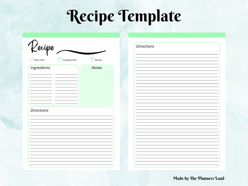 Recipe Template - Recipe Printable - Recipe Book - Recipe Planner ...
