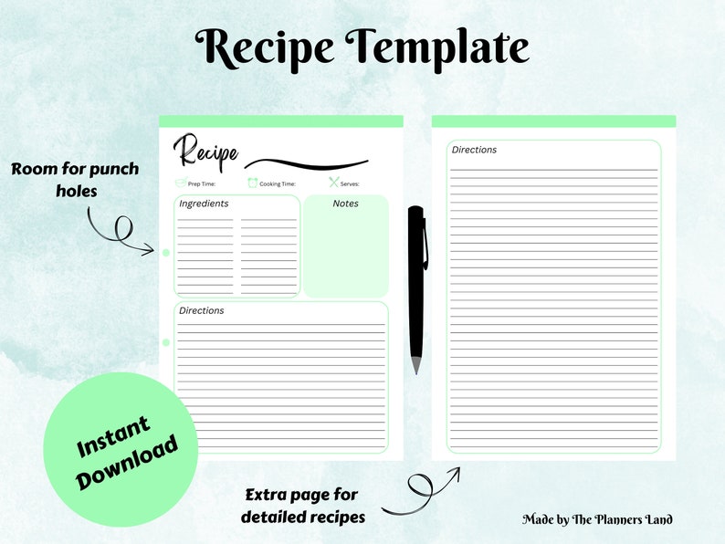 Recipe Template - Recipe Printable - Recipe Book - Recipe Planner ...