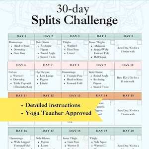 30-day Splits Challenge - Yoga Routine - Fitness Plan - Stretching - Etsy