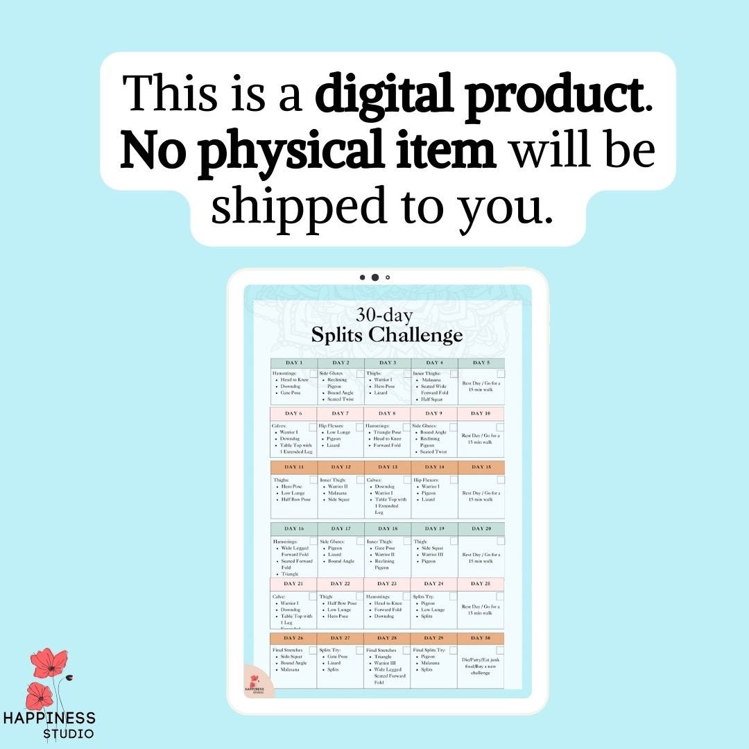 30-day Splits Challenge - Yoga Routine - Fitness Plan - Stretching - Etsy