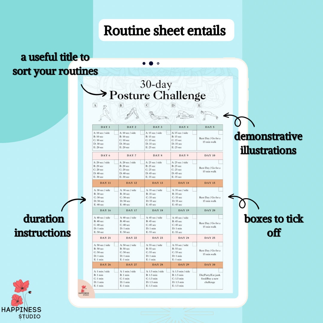 30-day Posture Challenge - Yoga Routine - Fitness Plan - Strong Back ...