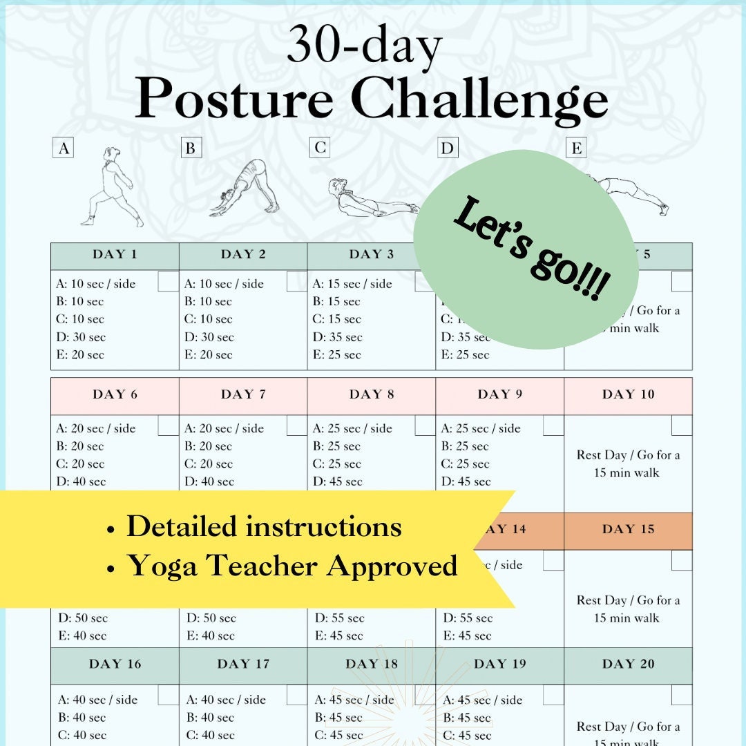 30-day Posture Challenge - Yoga Routine - Fitness Plan - Strong Back ...