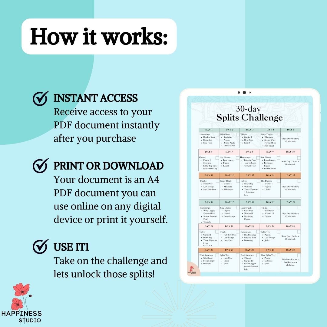 30-day Splits Challenge - Yoga Routine - Fitness Plan - Stretching - Etsy