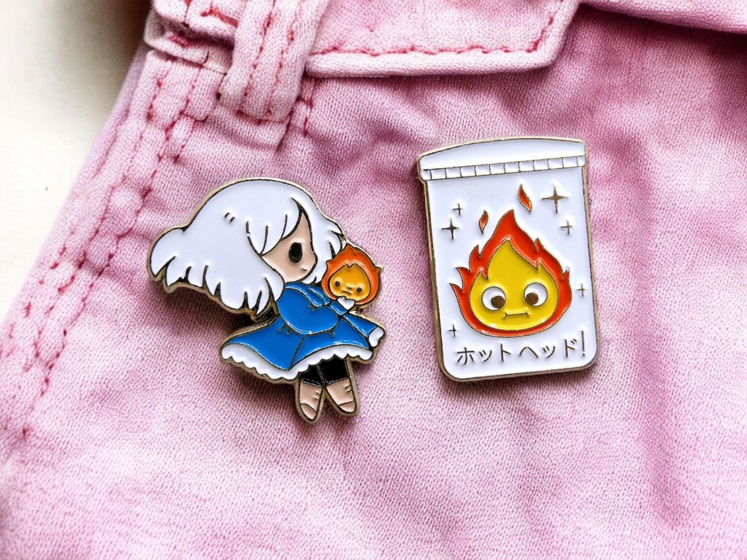 Set of 2 Enamel Brooch Pins Gibli Moving Castle Calcifer - Etsy