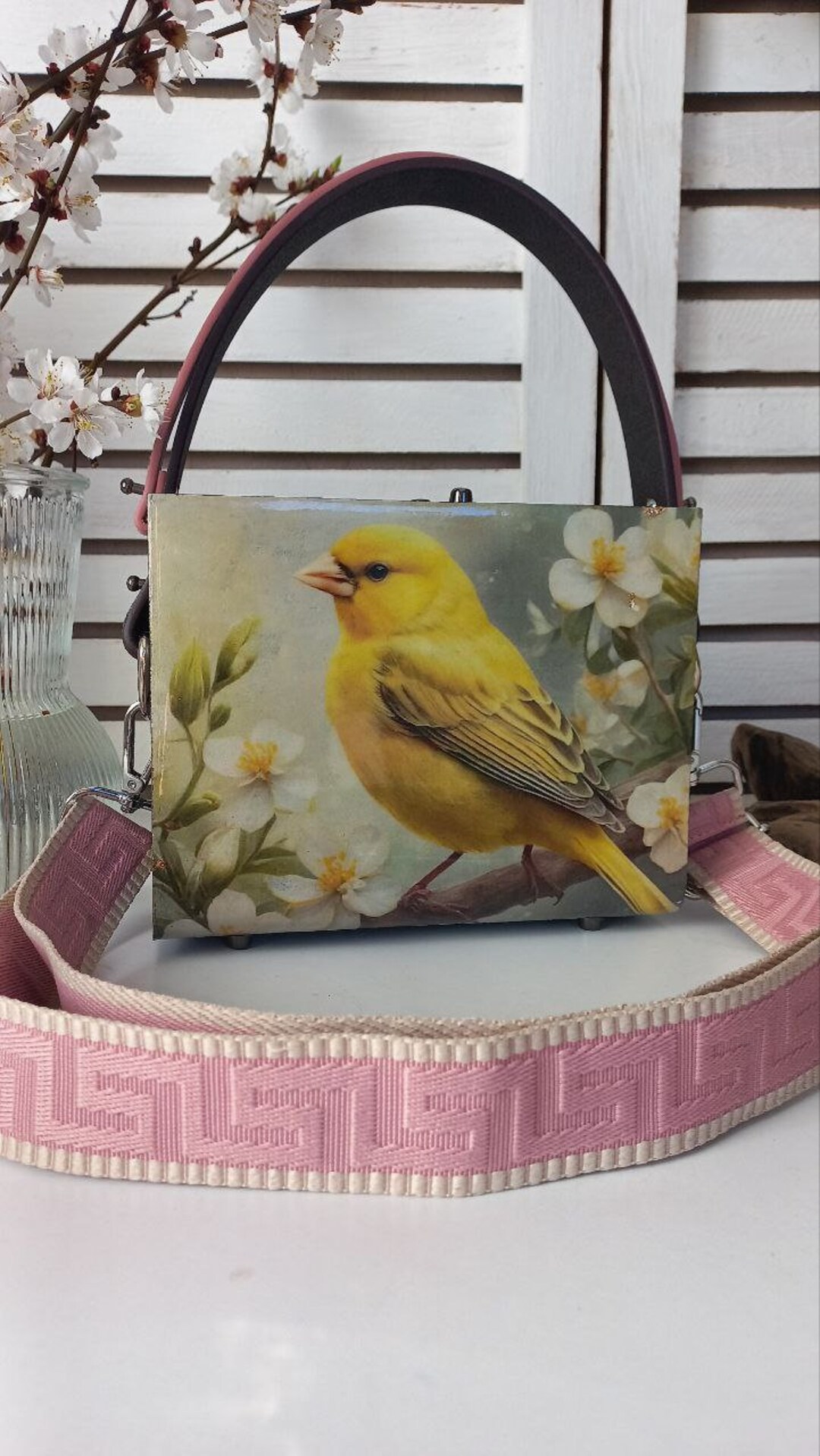 Wooden Handbag Coated With Epoxy Resin. the Design is Applied on Both ...