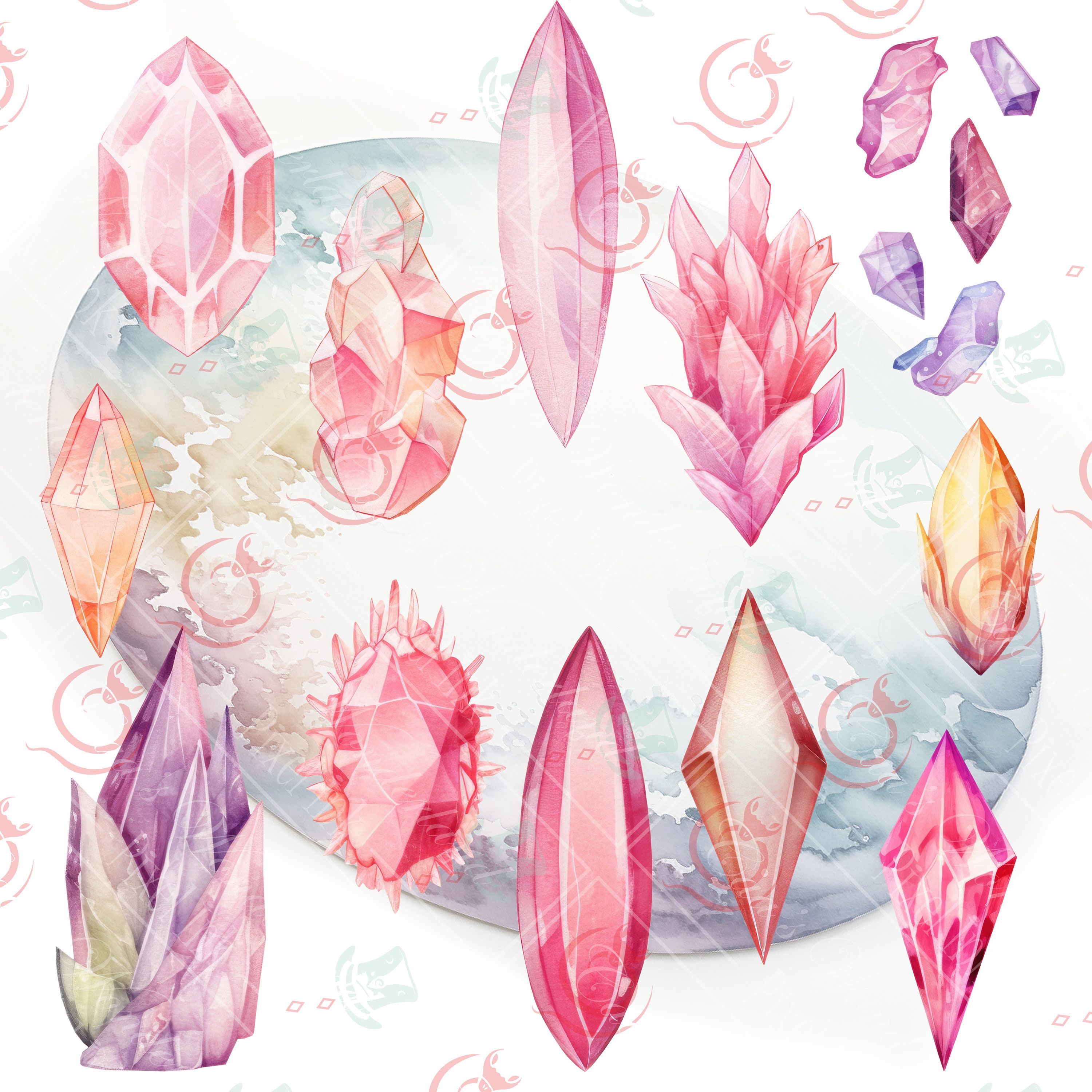 20 Watercolor Crystal Clipart PNG With Transparent Background ...