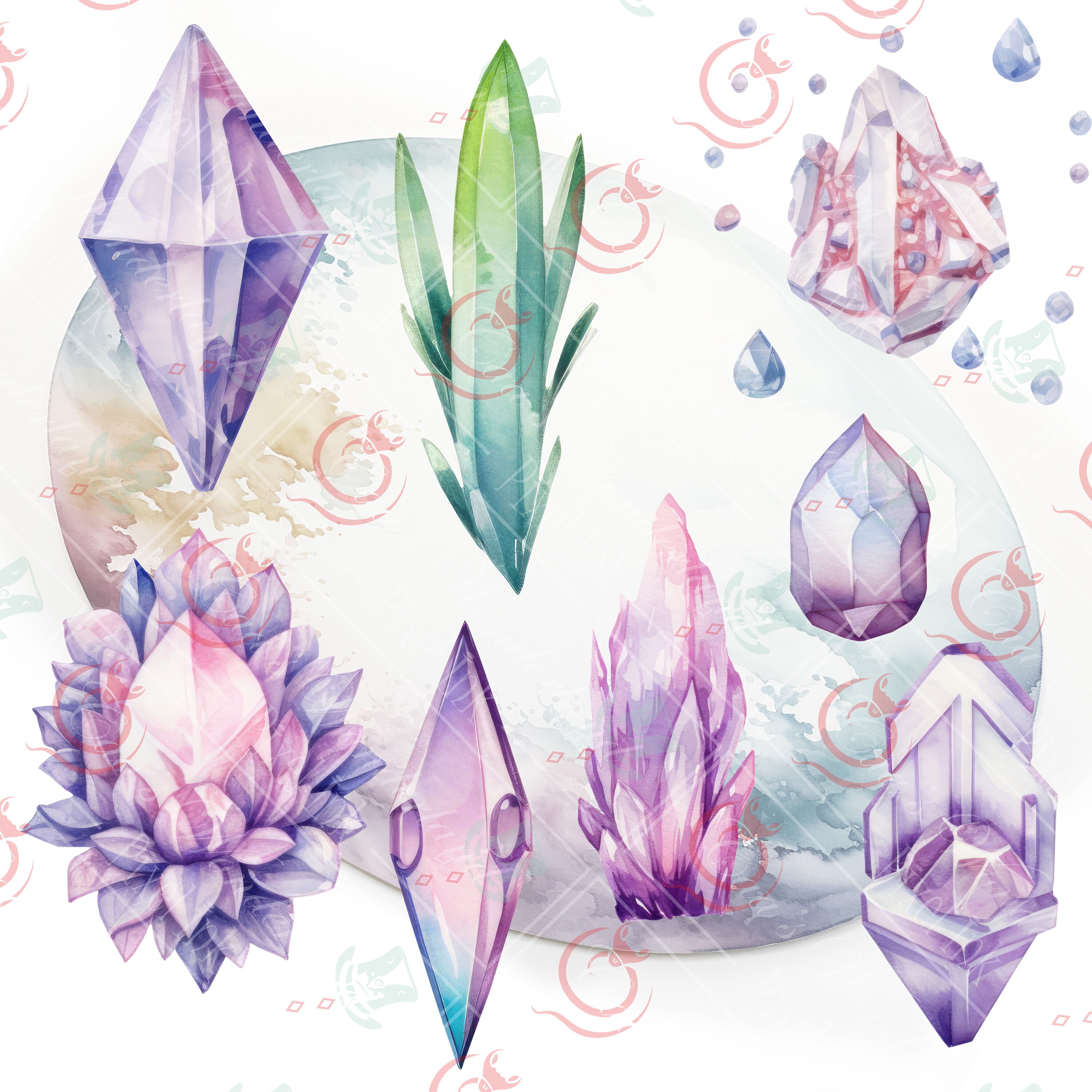 20 Watercolor Crystal Clipart PNG With Transparent Background ...