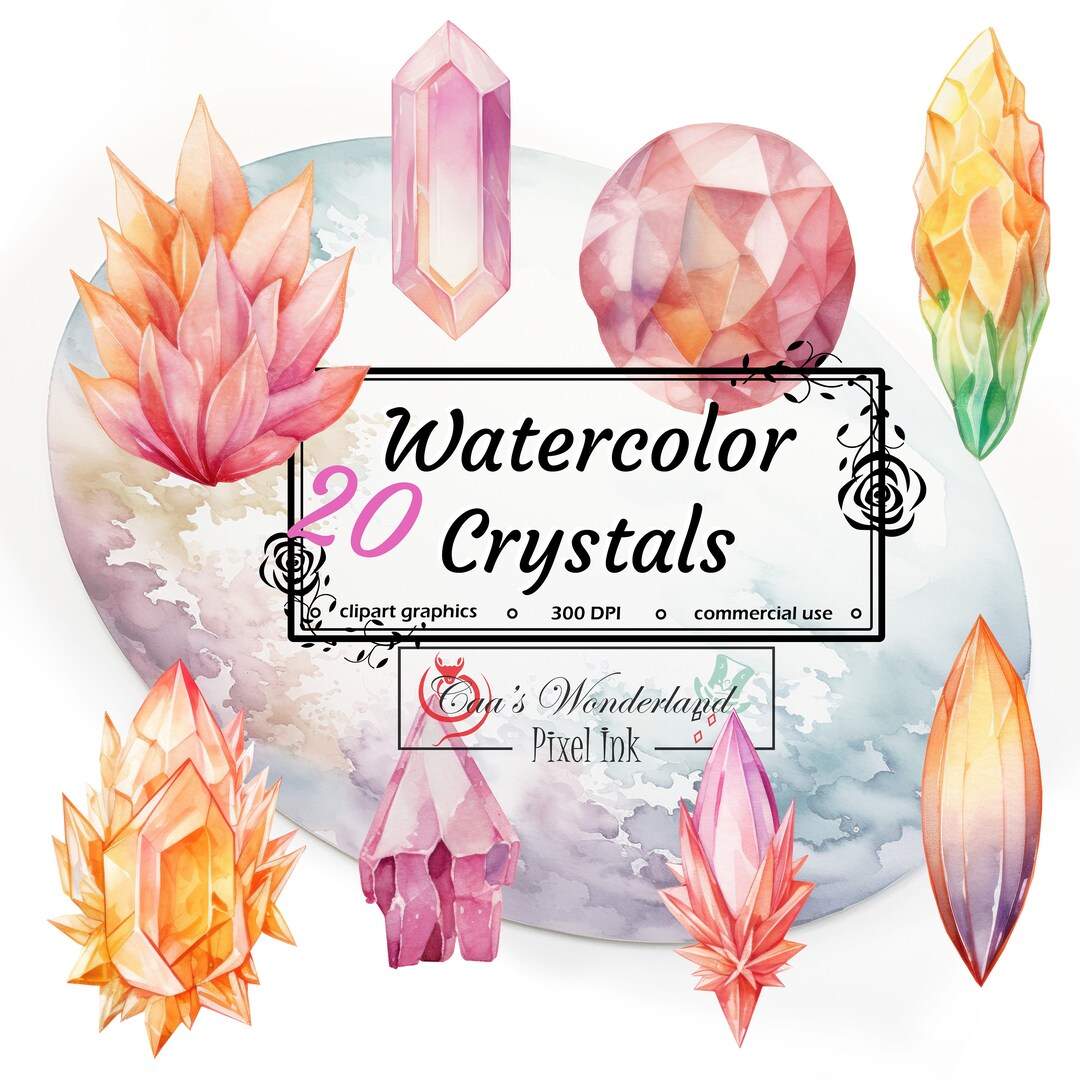 20 Watercolor Crystal Clipart PNG With Transparent Background ...