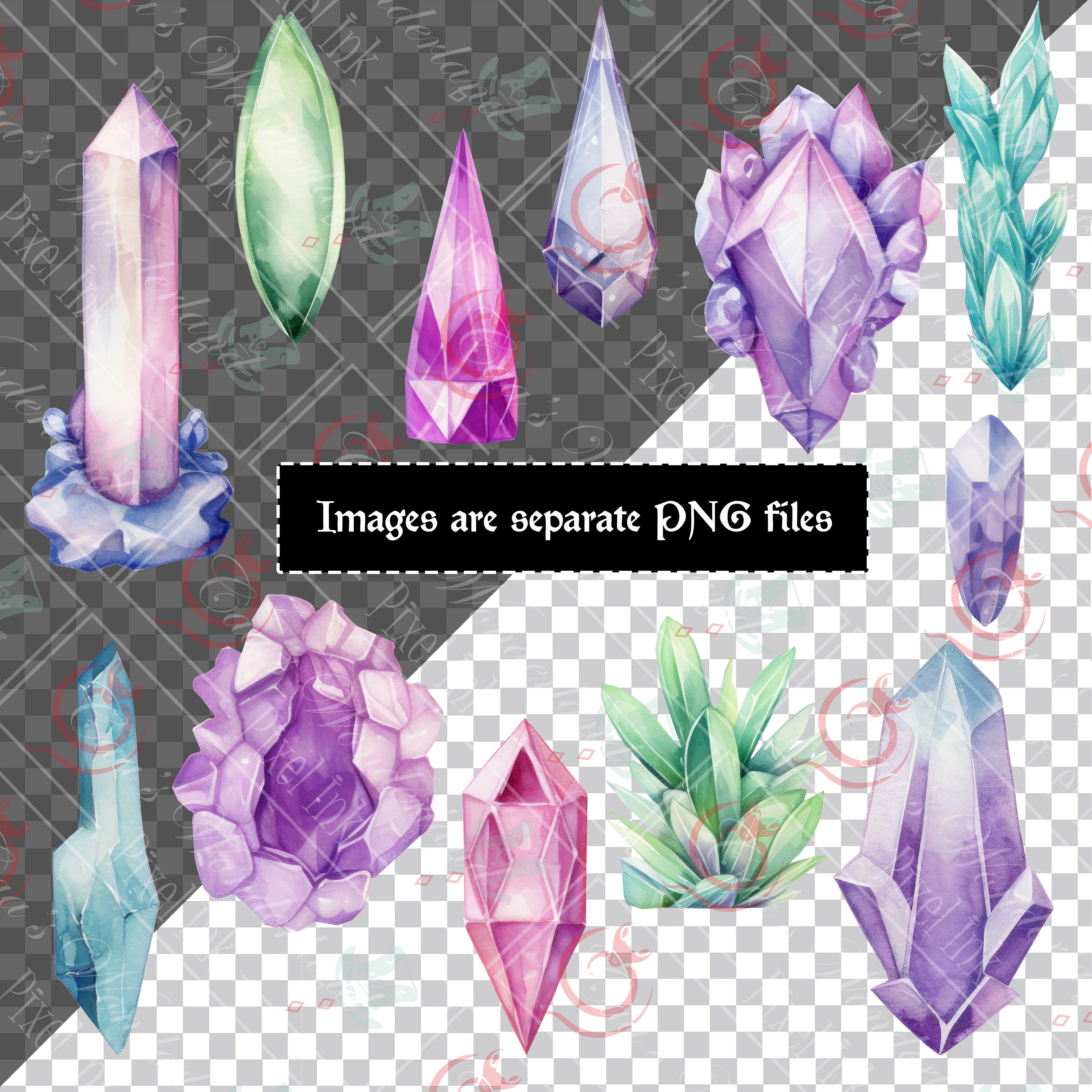 20 Watercolor Crystal Clipart PNG With Transparent Background ...