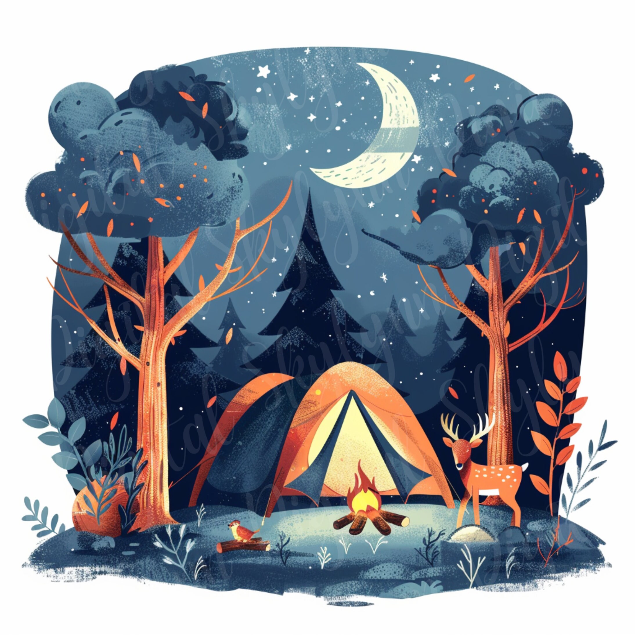 19 Camping Scenes, Watercolor, Clipart, Celestial Design Art, Printable ...