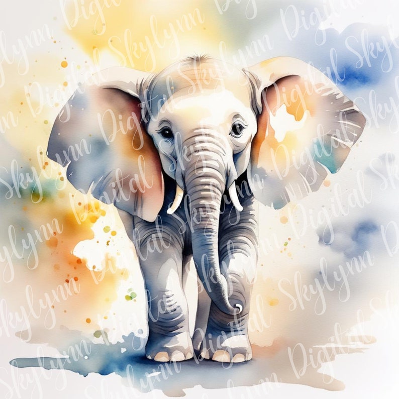 Set of Watercolor Baby Elephant Perfect for Baby's Room or Any Project ...