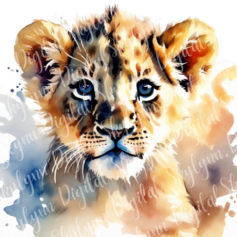 Set of Watercolor Baby Lion Cub Clipart Png Image Digital Download for ...
