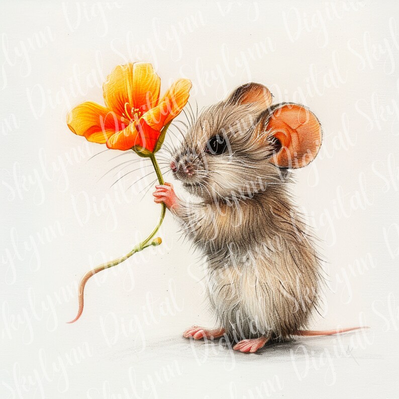 17 Adorable Mouse and Flower Clipart, Printable, Perfect for or Any ...
