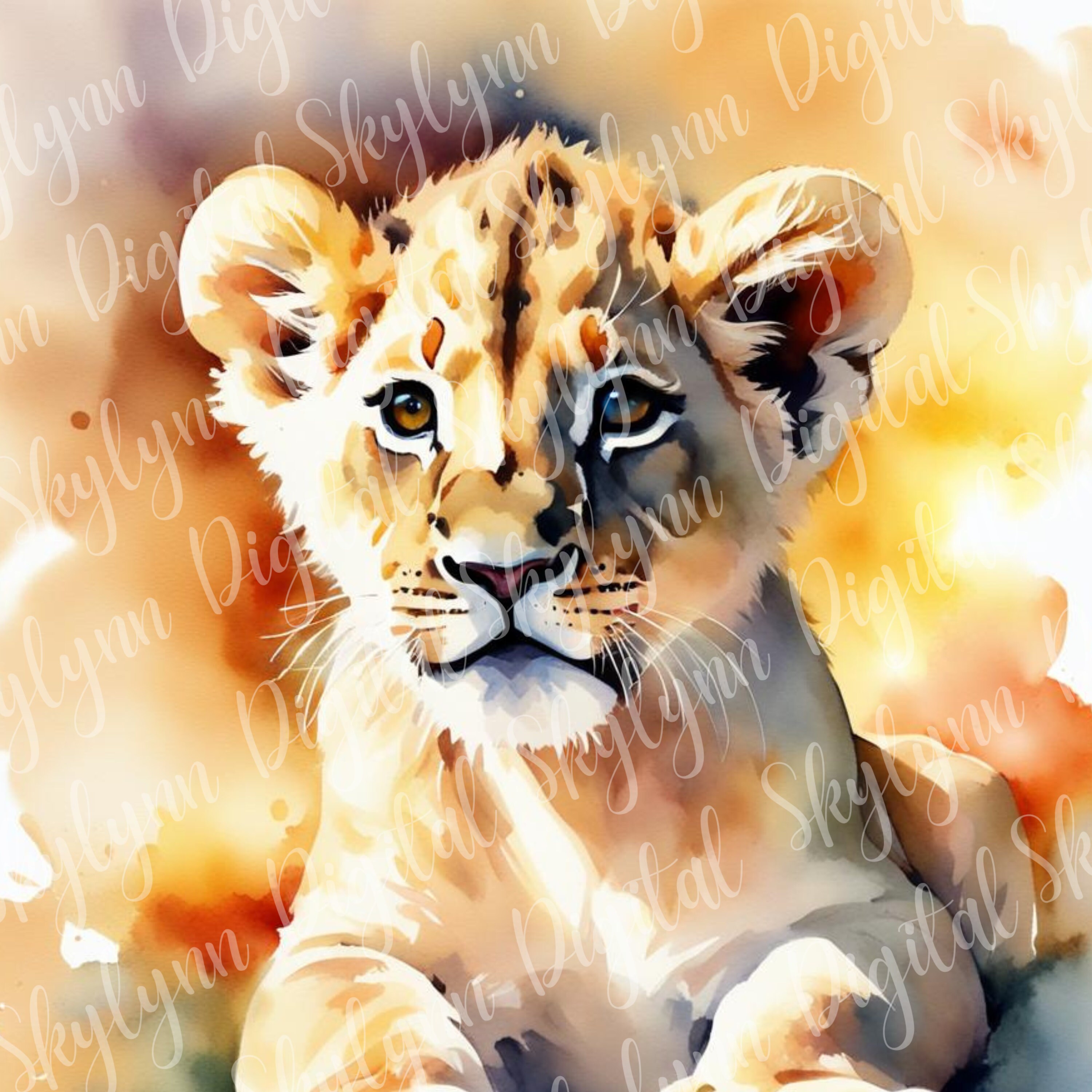 Set of Watercolor Baby Lion Cub Clipart Png Image Digital Download for ...
