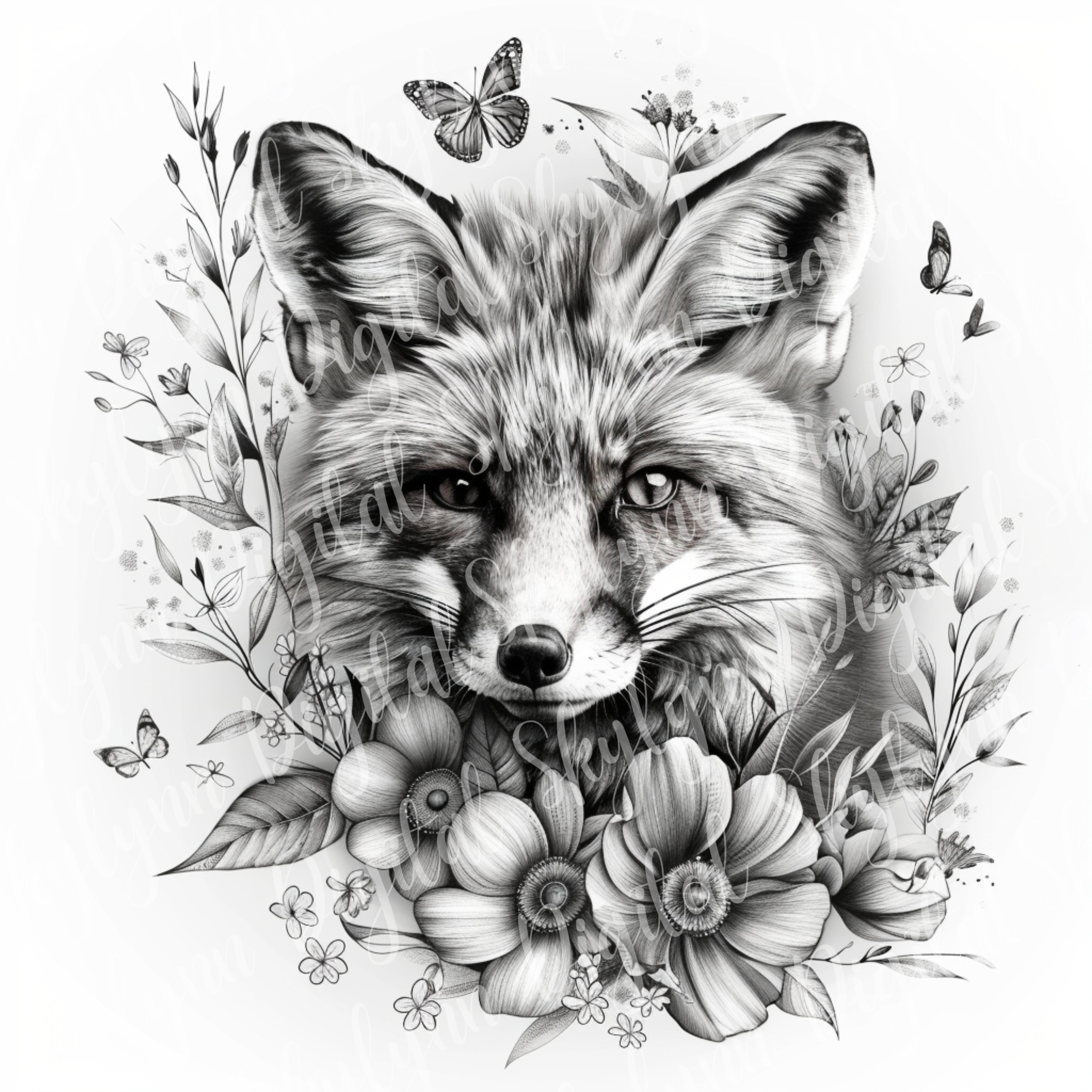 9 Fox and Flowers With Butterflies Clipart, Printable, Perfect for or ...