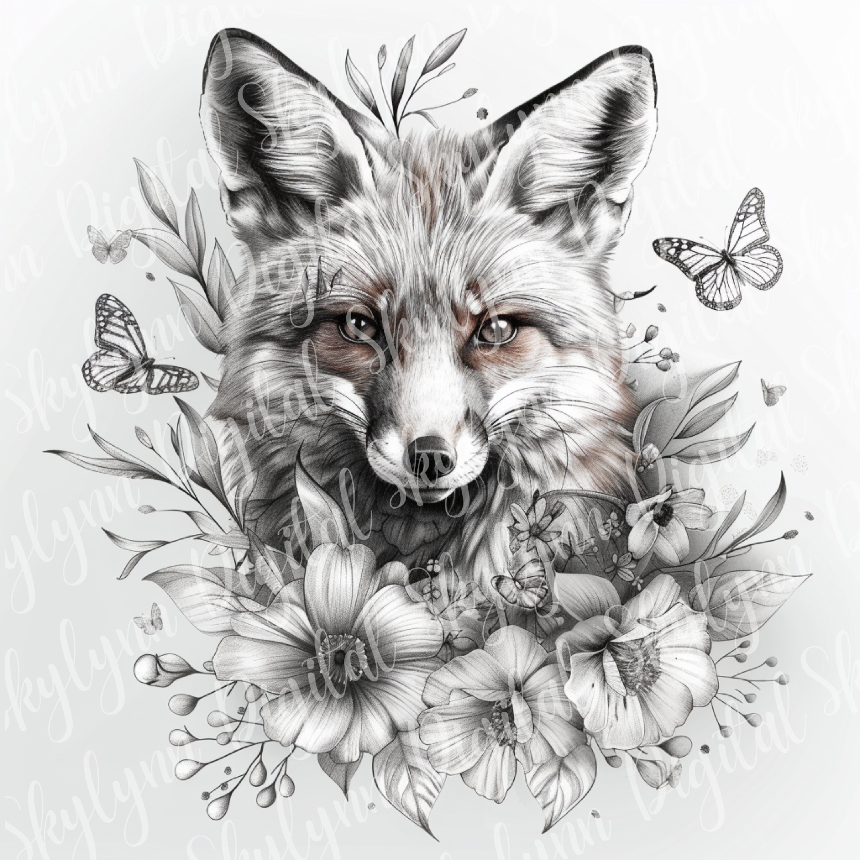 9 Fox and Flowers With Butterflies Clipart, Printable, Perfect for or ...