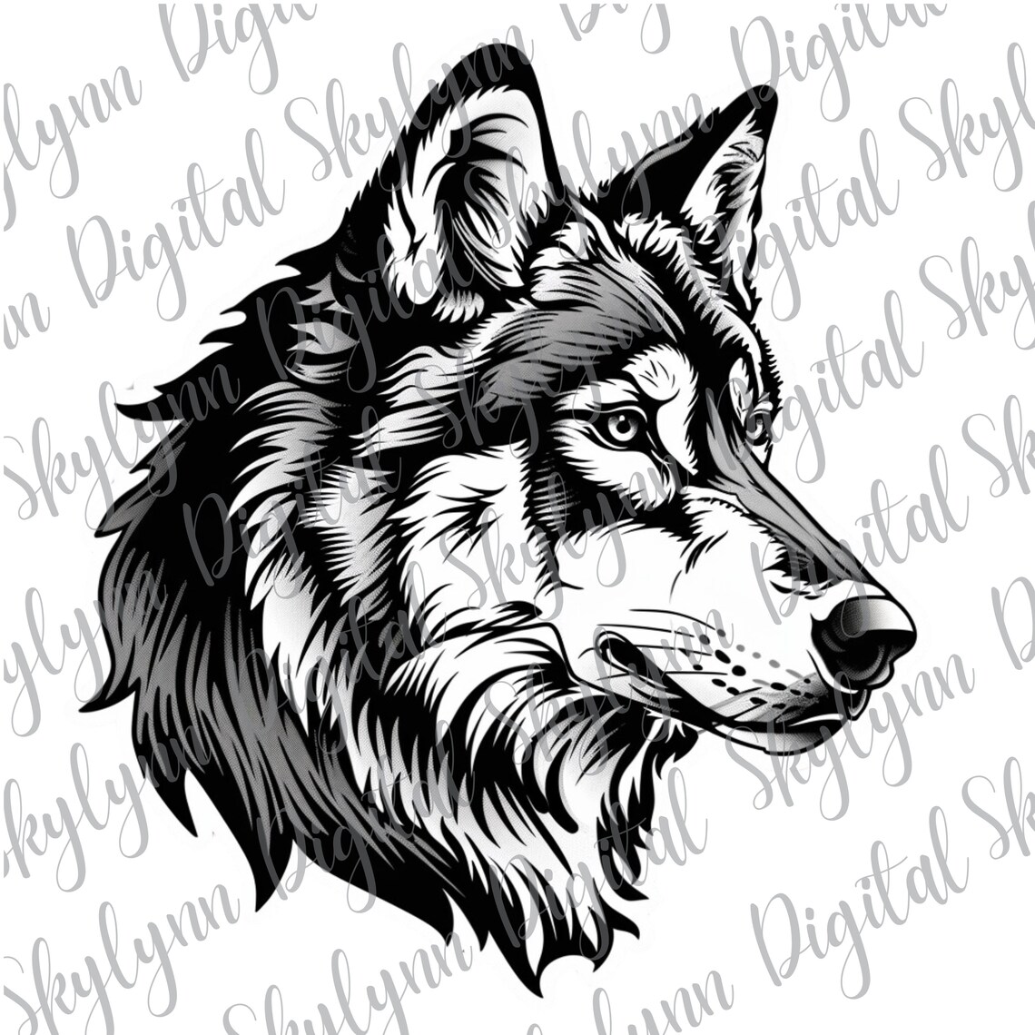 8 Back and White Clipart Images of a Wolf's Face, Printable, Project ...