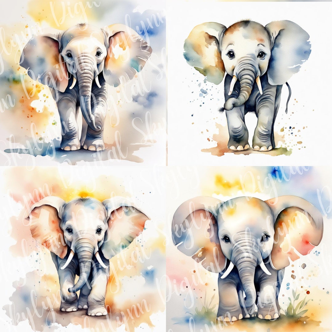 Set of Watercolor Baby Elephant Perfect for Baby's Room or Any Project ...